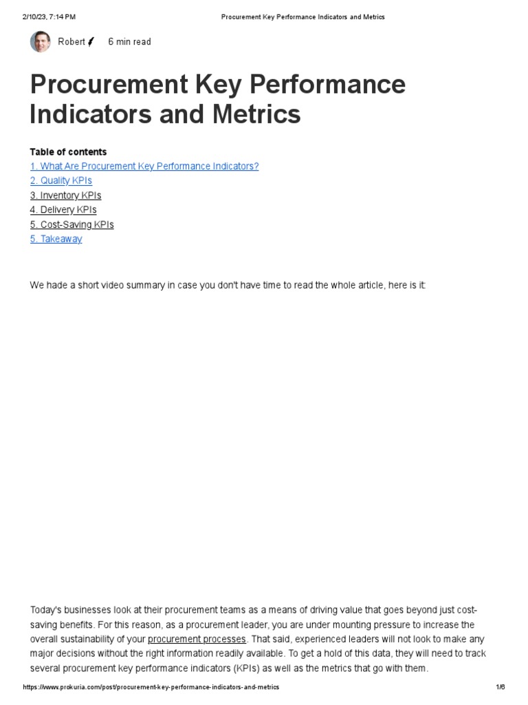 Procurement Key Performance Indicators And Metrics Pdf Performance Indicator Procurement