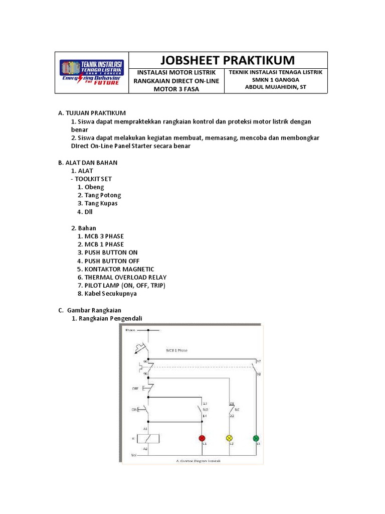 Jobsheet Rangkaian Direct OnLine Motor Listrik | PDF