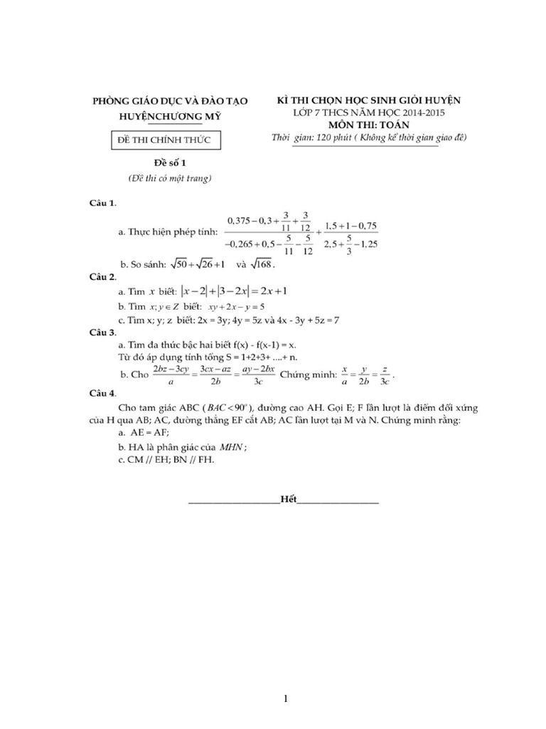 20 de Thi HSG Toan 7 | PDF