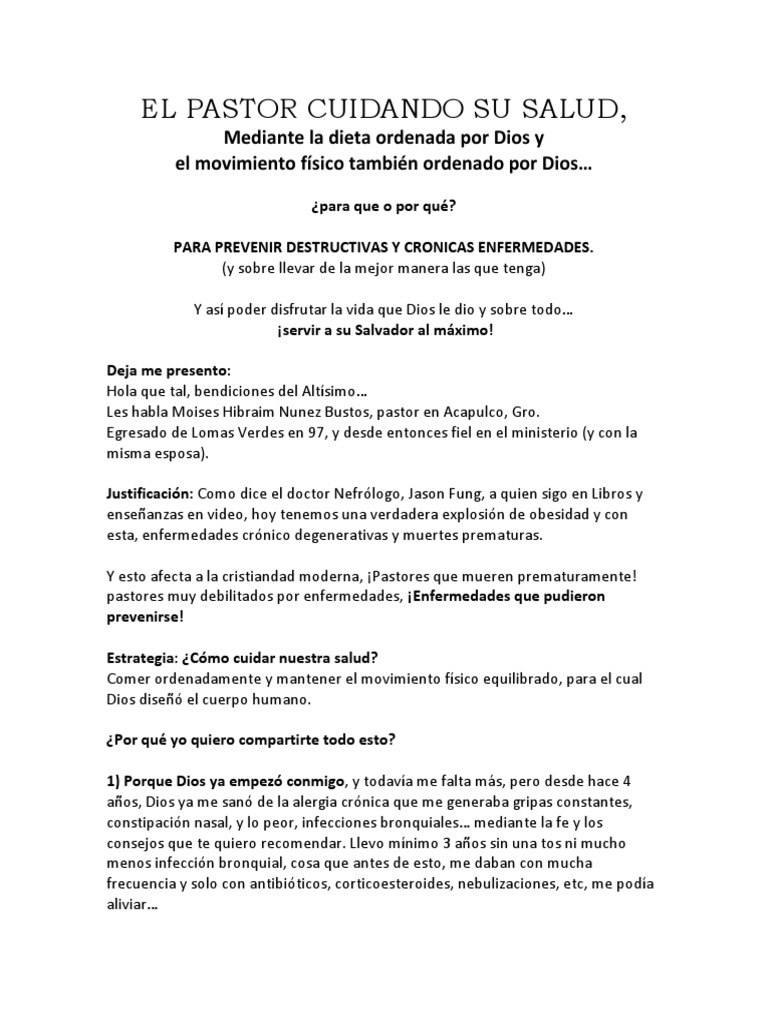El Pastor Cuidando Su Salud 2023 | PDF | Diabetes | Dieta