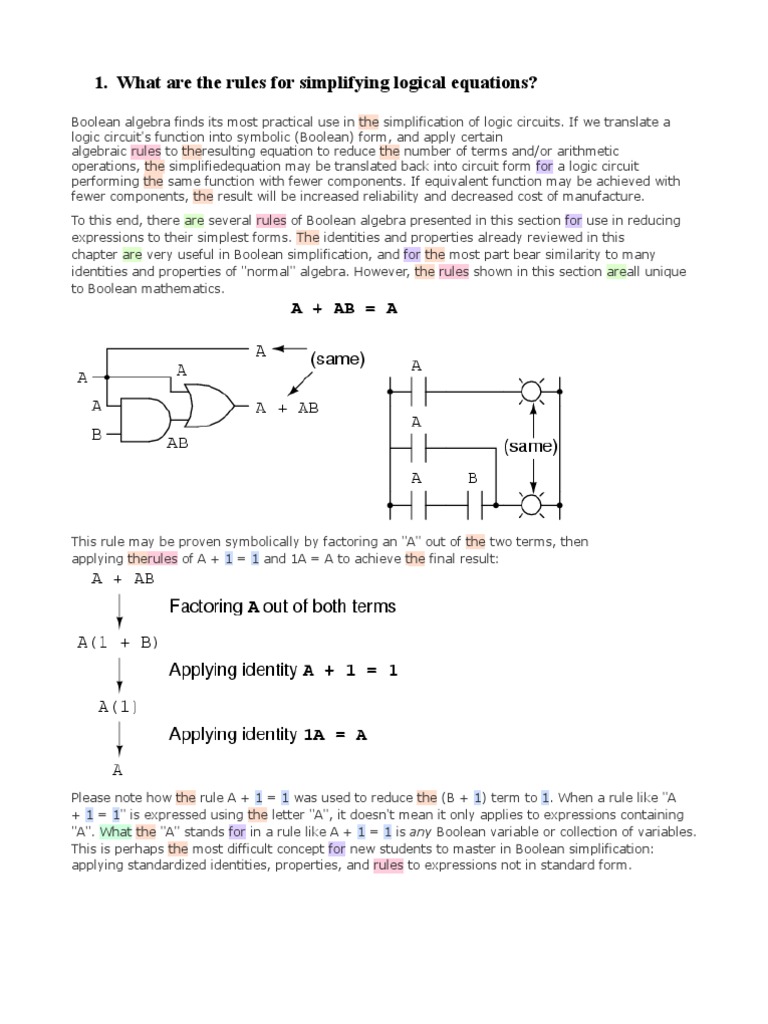 What Are The Rules For Simplifying Logical Equations? | PDF | Boolean ...