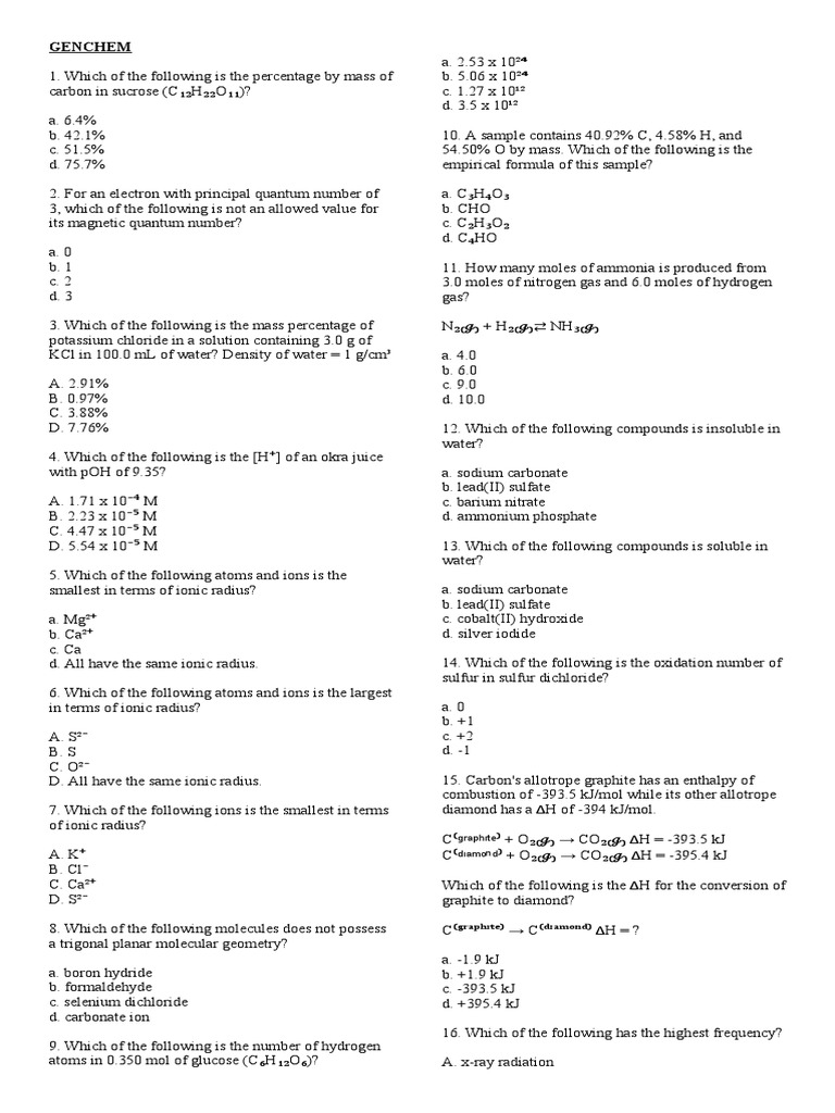 Chemistry Reviewer | PDF | Glycolysis | Atoms
