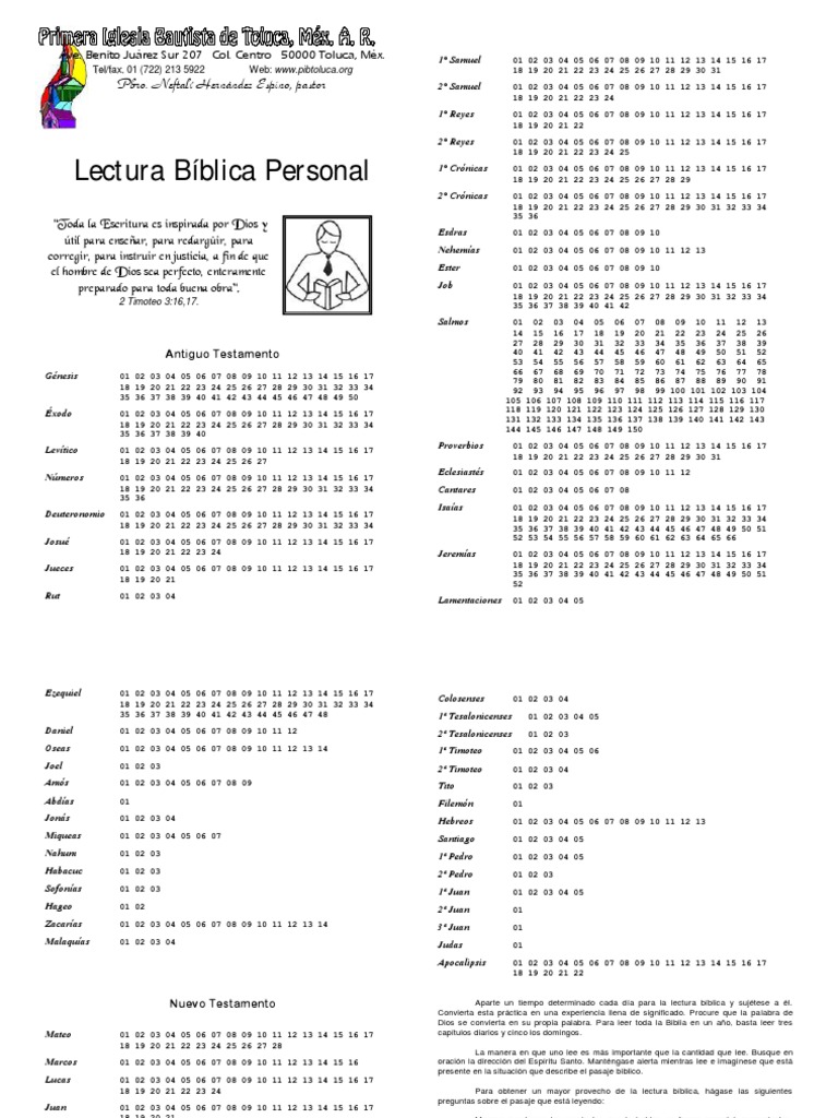 Plan de lectura bíblica anual para leer la Biblia completa en un año | PDF | Literatura ...