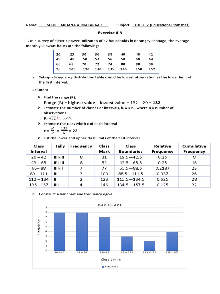 Statistics Exercise # 3 | PDF