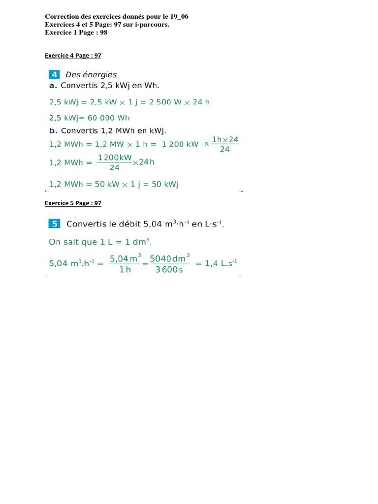 Correction Exercices Grandeurs Composées 3ème | PDF