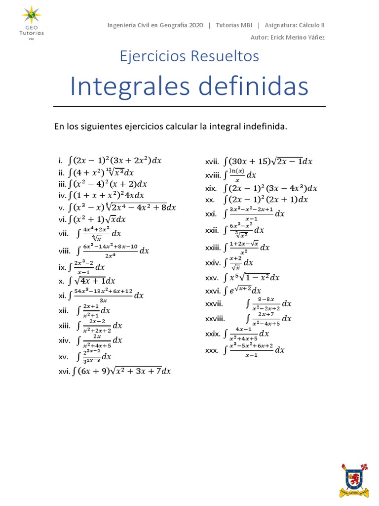 Integrales - Ejercicios Resueltos | PDF | Integral | Funciones ...