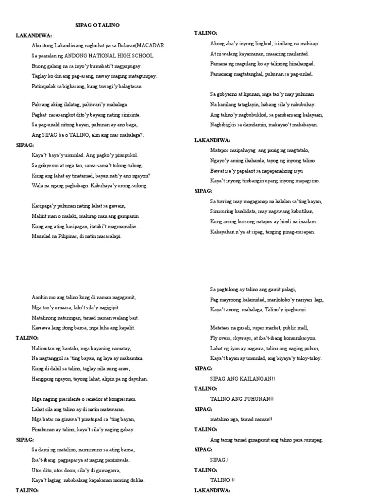 SIPAG O TALINO Balagtasan | PDF