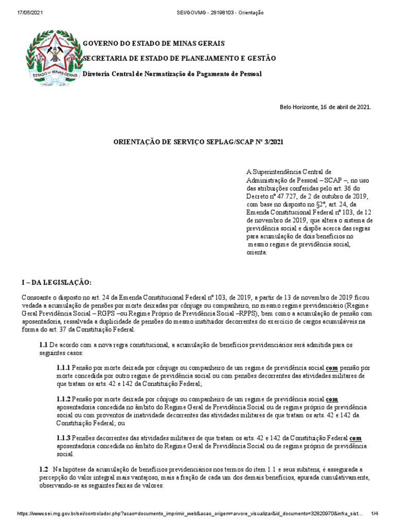 Orientacao de Servico Seplag - Scap N. 3.2021 Ec 103 Pensao | PDF ...
