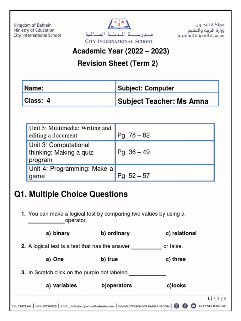 G4-RevisionSheet-Comp-Second Term | PDF | Scratch (Programming Language ...