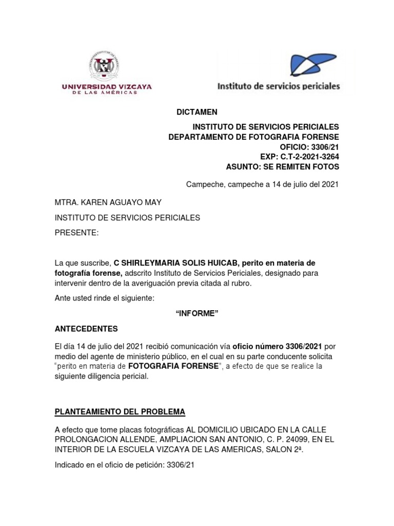 Dictamen Fotografia Forense | PDF