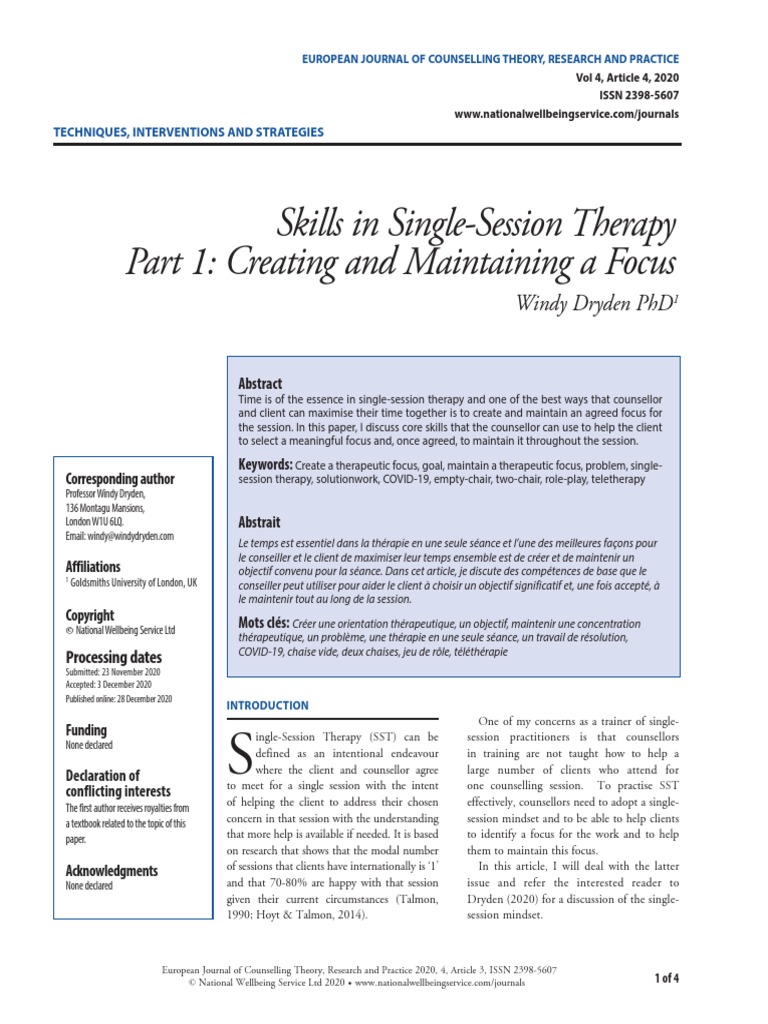 Skills in Single-Session Therapy | PDF | Psychotherapy | Cognitive Behavioral Therapy