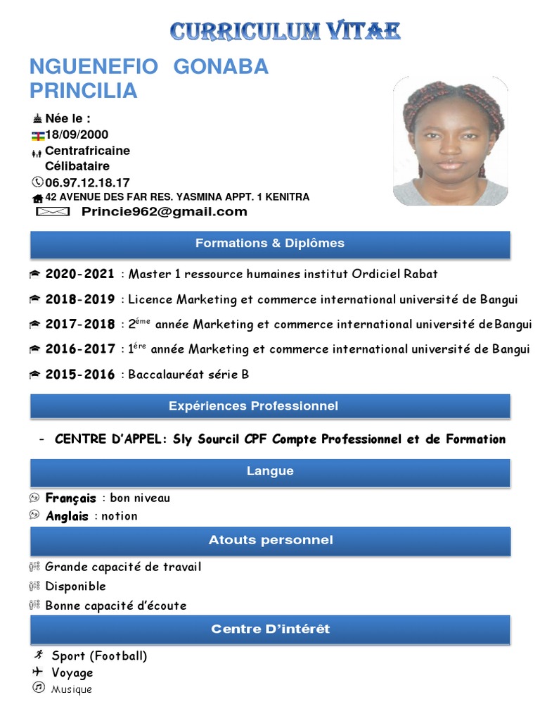CV-Princilia-NGUENEFIO GONABA Corrigé | PDF | Évolution de carrière ...