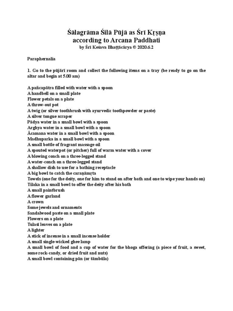 Salagrama Sila Puja As Krsna According To Arcana Paddhati 2020.6.2 | PDF