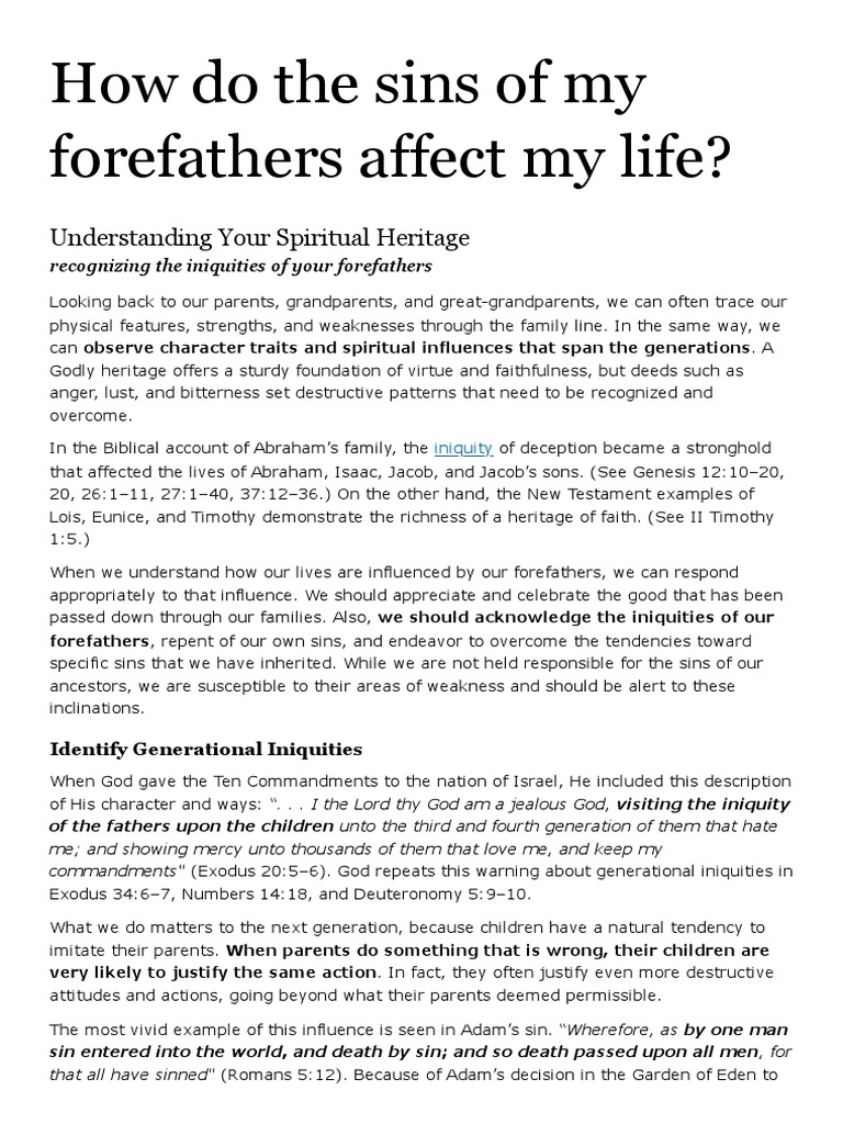 How Do The Sins of My Forefathers Affect My Life - Institute in Basic ...