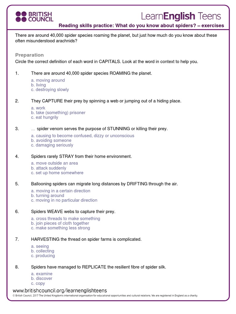 What Do You Know About Spiders - Exercises 0 | PDF | Spider | Arachnids