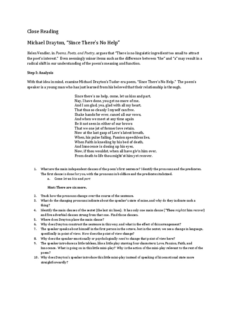 Drayton Close Reading | PDF | Poetry | Thought
