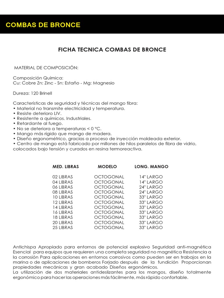 COMBA DE BRONCE JLCORP Ficha Tecnica | PDF