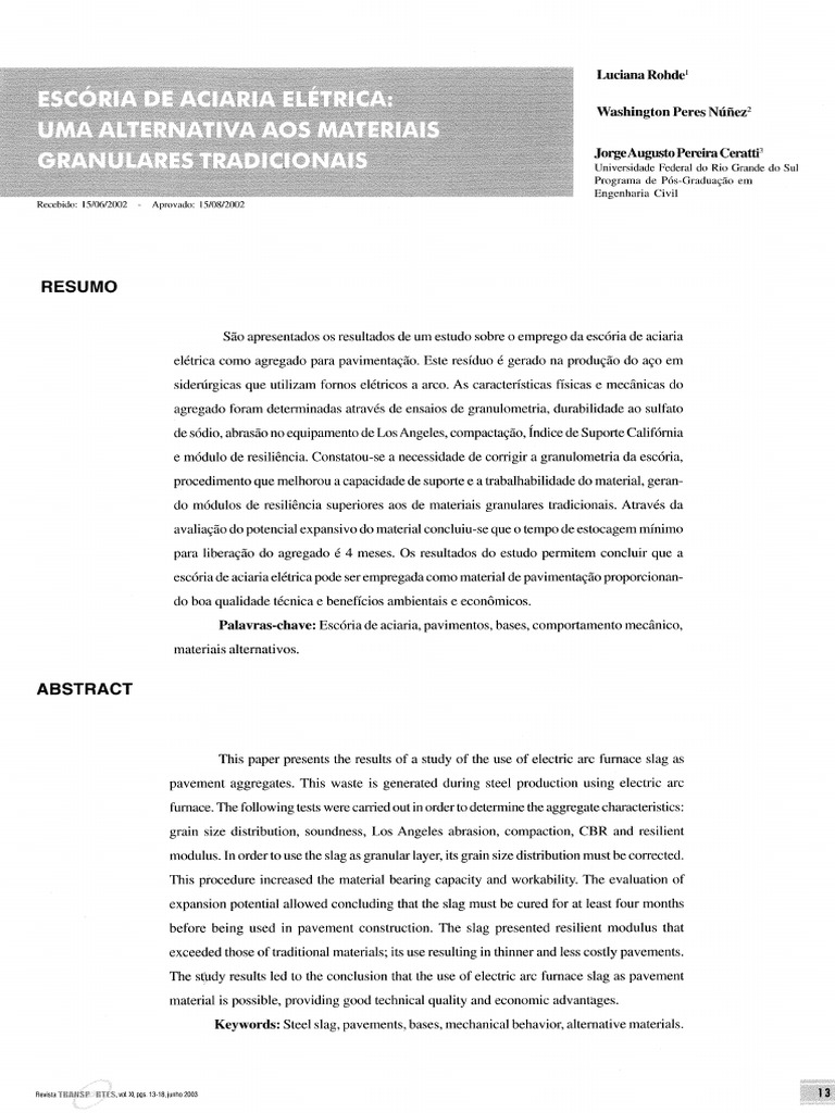 Escória de Aciaria Elétrica - Uma Alternativa Aos Materiais Granulares ...