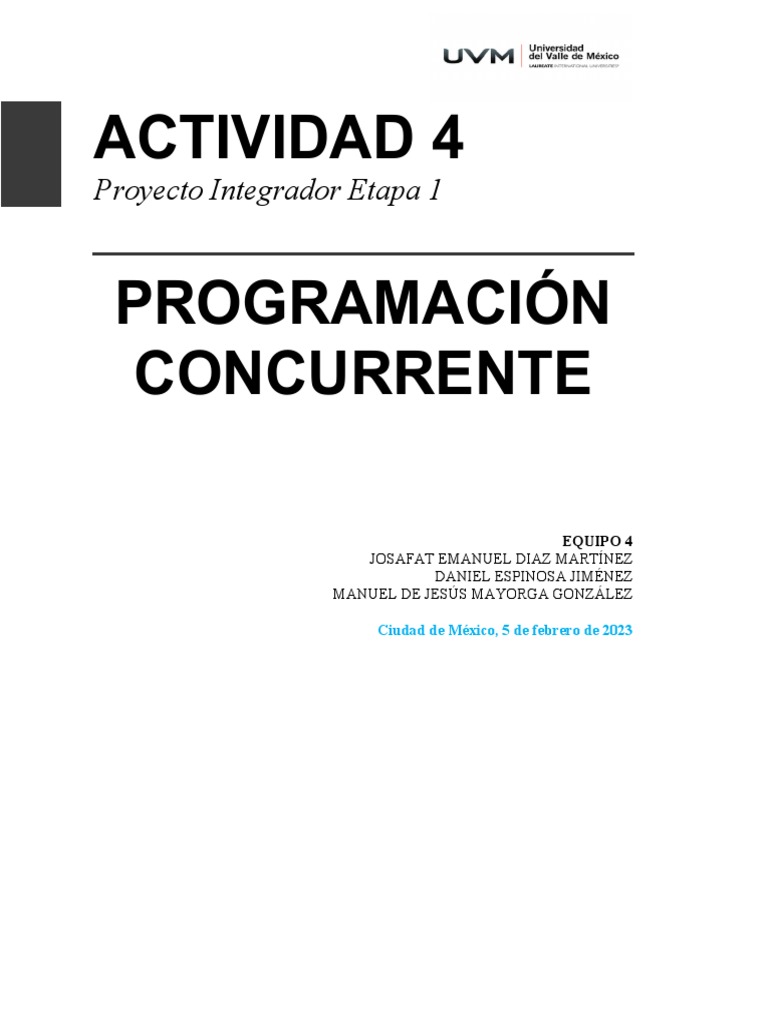 Actividad 4 Programación Concurrente: Proyecto Integrador Etapa 1 | PDF | Hilo (Computación ...