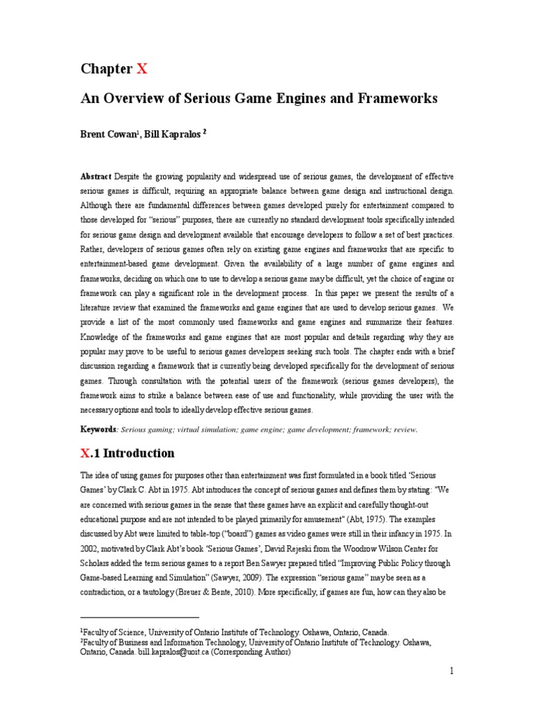 An Overview of Serious Game Frameworks Revised Assubmitted Feb21 | PDF ...