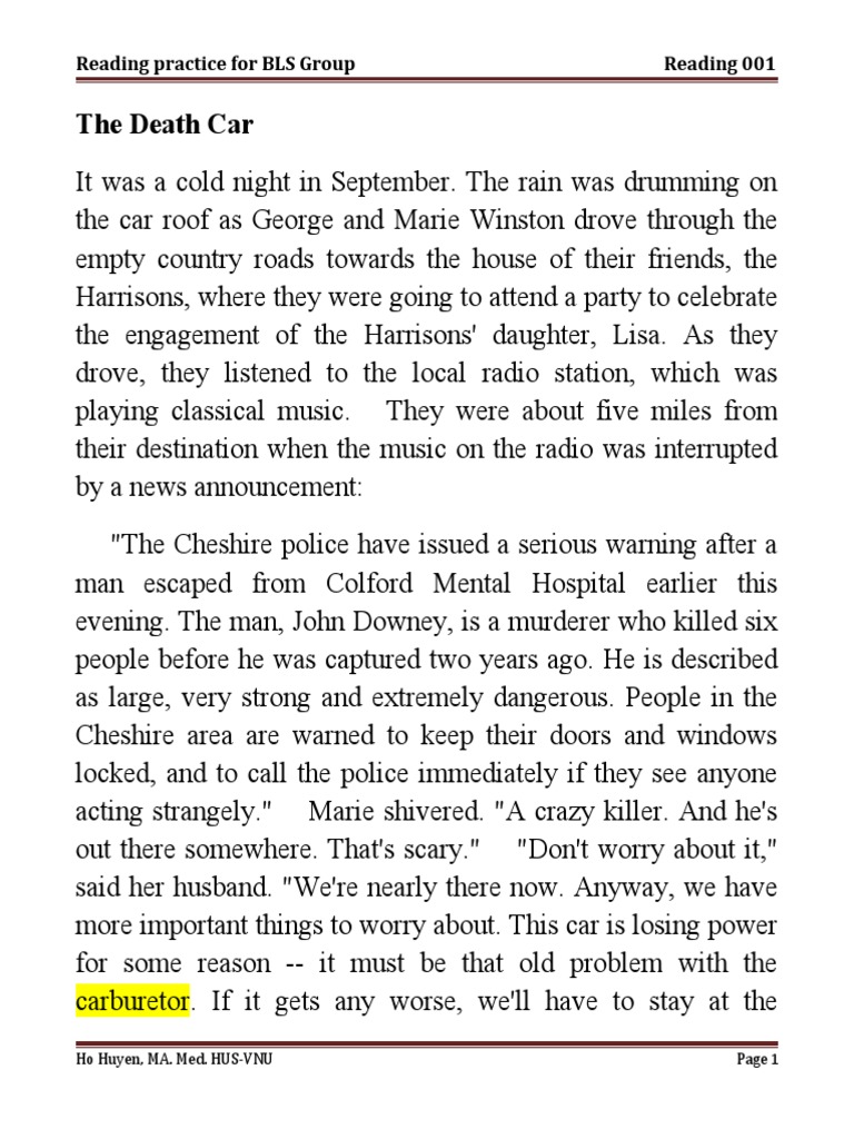 4-2-1-Reading Practice 001 - The Death Car | PDF