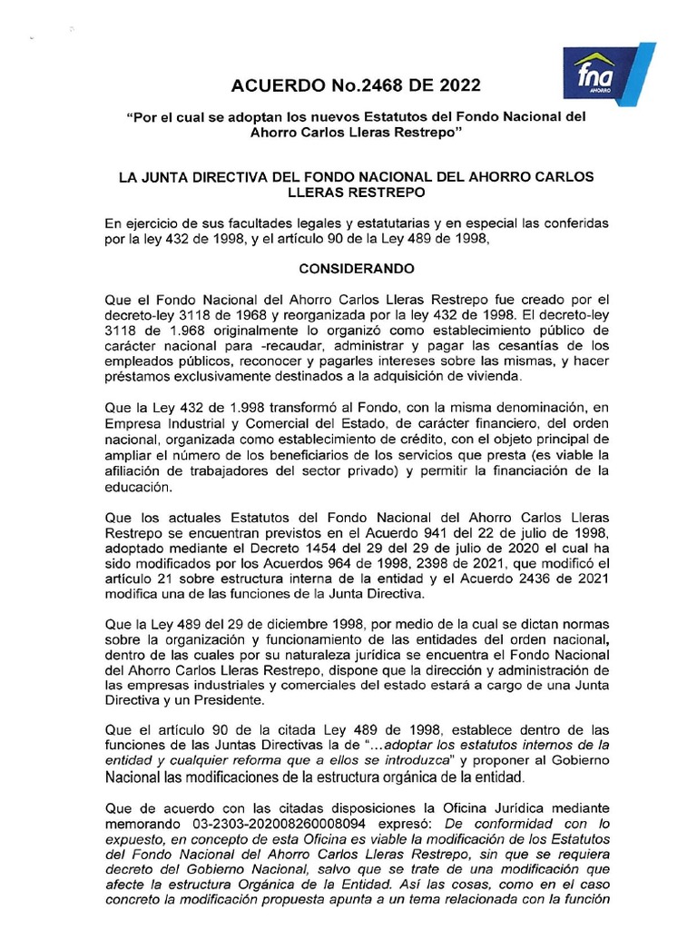 Acuerdo 2468 de 2022 Por El Cual Se Adoptan Los Nuevos Estatutos Del ...