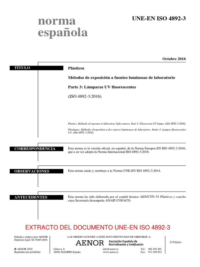 (Ex) Une-En Iso 4892-3 2016 | PDF | Ultravioleta | Radiación