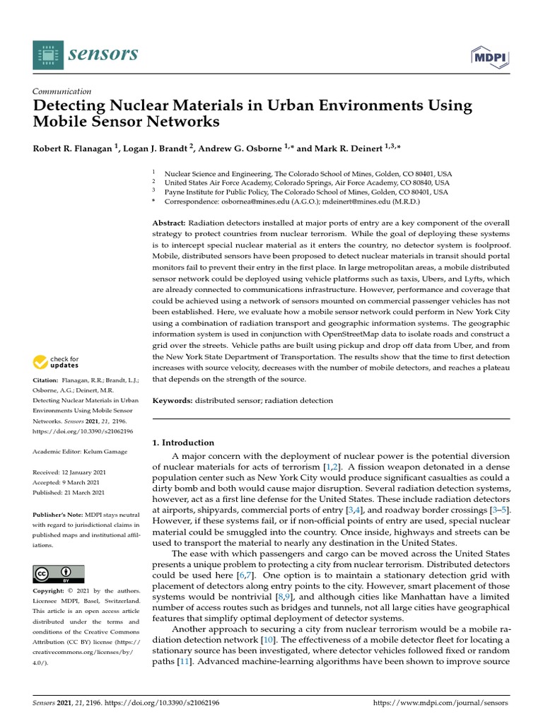 Detecting Nuclear Materials In Urban Environments Using Mobile Sensor Networks Pdf Sensor