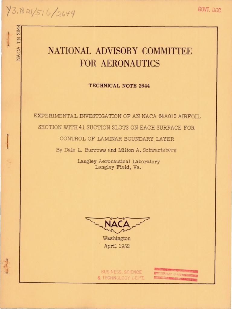 Burrows and Schwartzberg - 1952 - Experimental Investigation of An NACA ... Burrows and Schwartzberg - 1952 - Experimental Investigation of An NACA ...