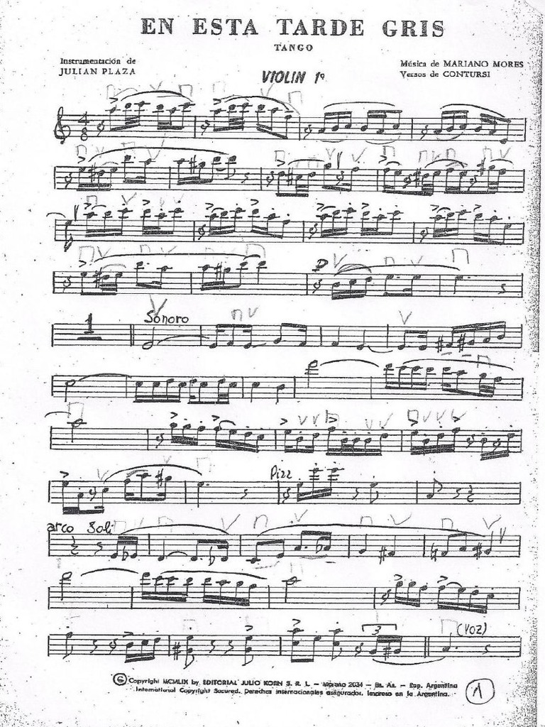 En Esta Tarde Gris - Violin I | PDF