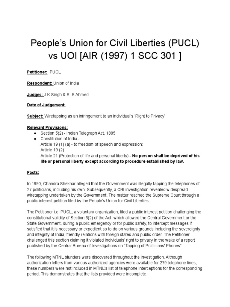 PUCL V UOI 2003 | PDF | Telephone Tapping | Privacy