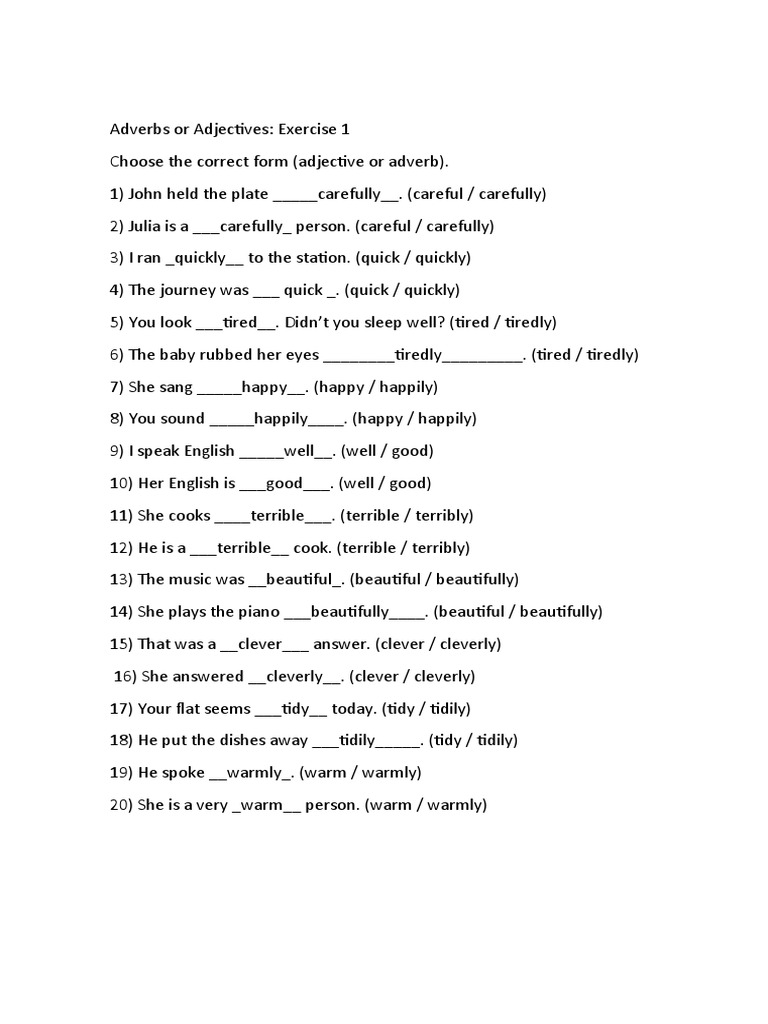 Adverbs or Adjectives Practice | PDF | Foreign Language Studies
