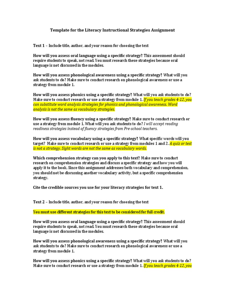 Template For The Literacy Instructional Strategies Assignment | PDF ... Template For The Literacy Instructional Strategies Assignment | PDF ...