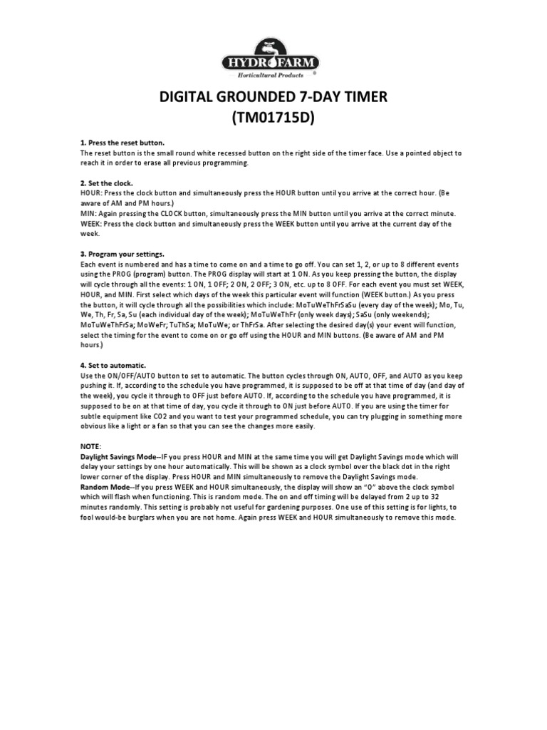 7-Day Digital Grounded Timer Updated Instructions - 2829 | PDF | Clock ...