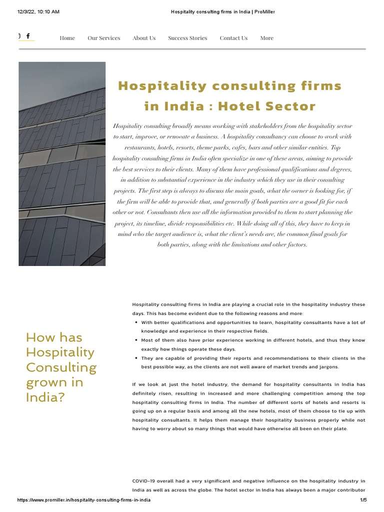 Top 10 Hospitality Consulting Firms in India - ProMiller | PDF ...