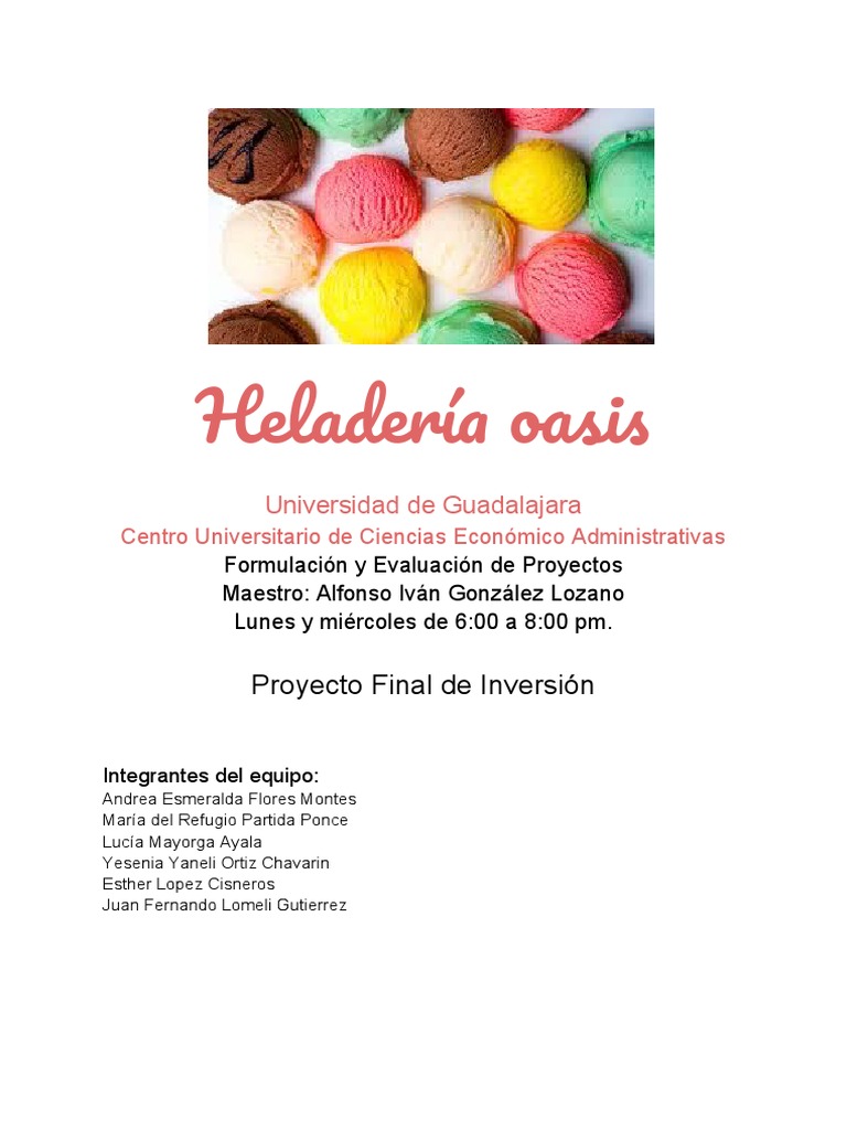 Heladería Proyecto de Inversión | PDF | Refrigerador | Acero