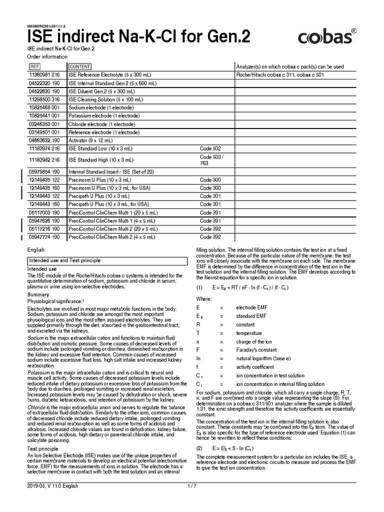 Ise Indirect Na-K-Cl 2019-05 v11 3 | PDF | Potassium | Chemistry