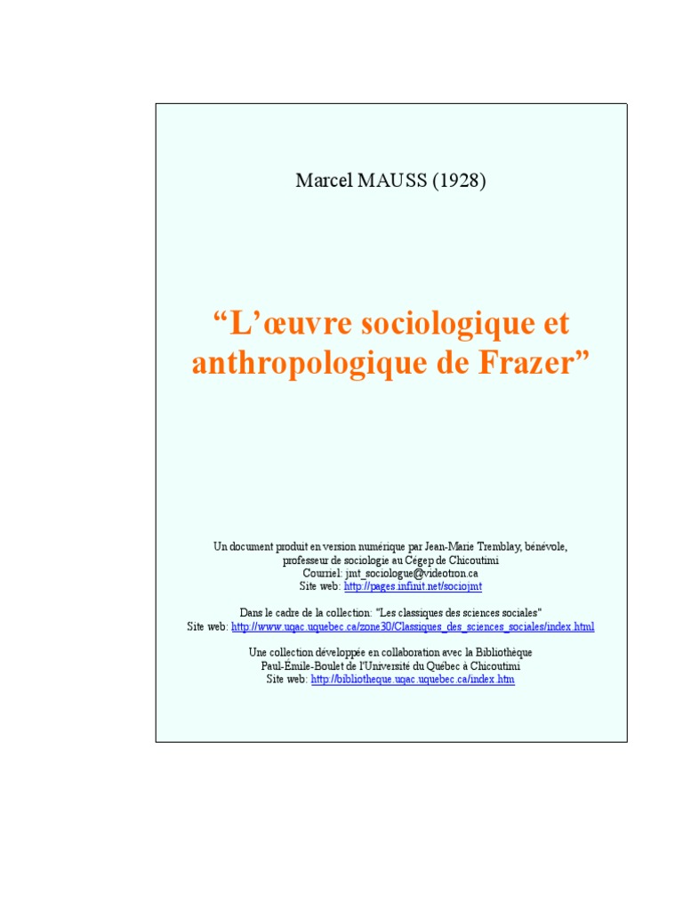 Mauss sur Frazer : Sociologie et Anthropologie | PDF | Mysticisme ...