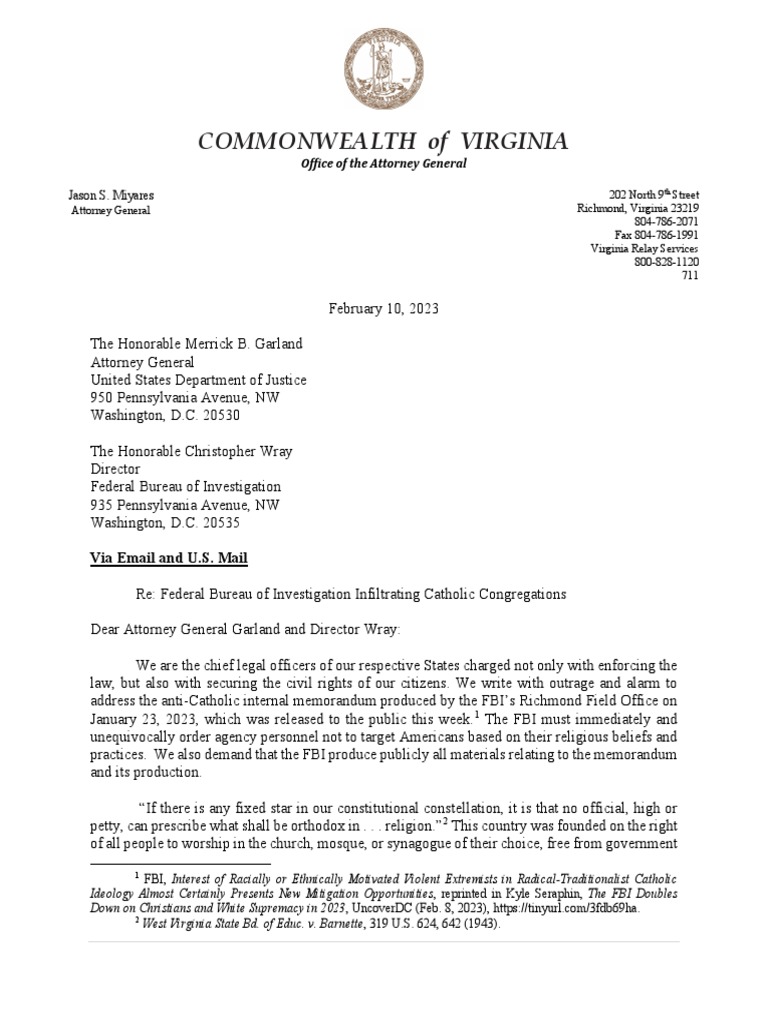 Letter To Attorney General Garland - Director Wray - 2.10.2023 | PDF | Southern Poverty Law ...