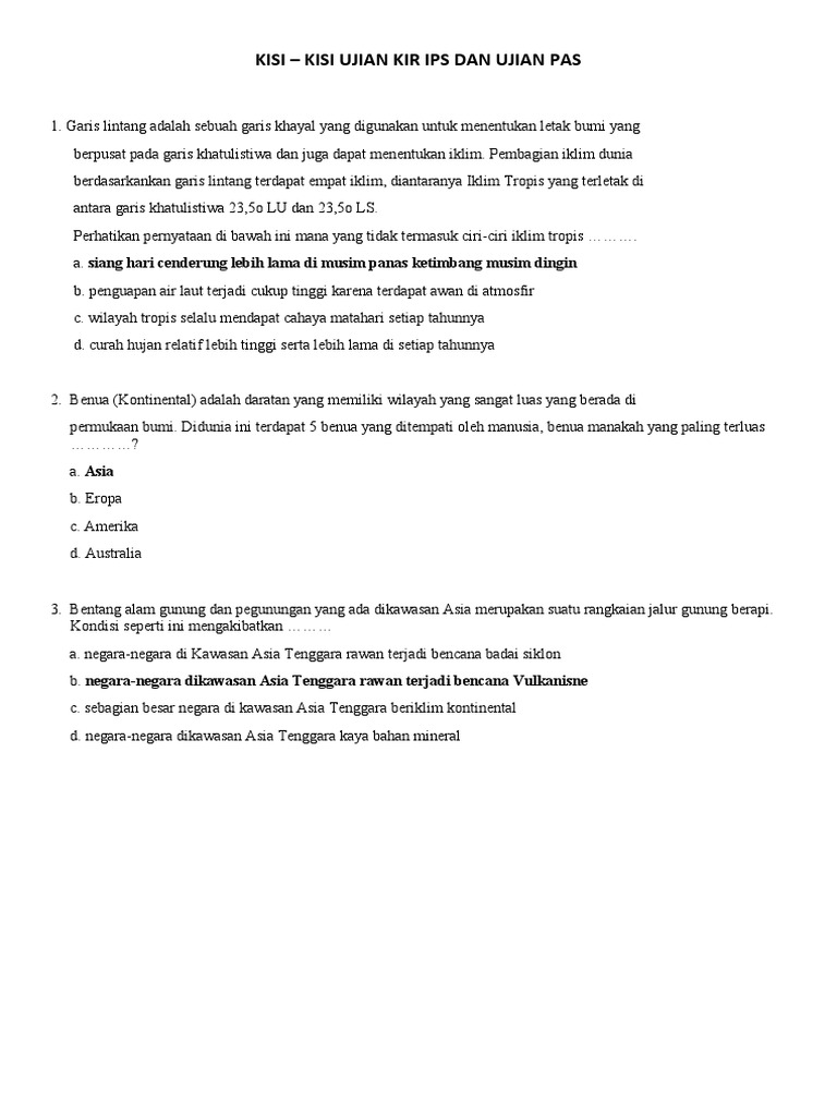 Kisi-Kisi Ujian Kir Ips 2022-2023 | PDF