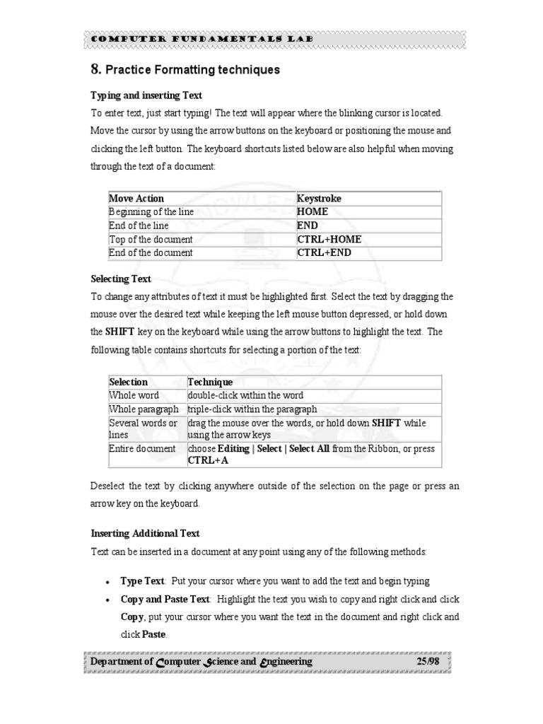 Formatting Techniques - MS Word | PDF | Computer Keyboard | Cursor (User Interface)