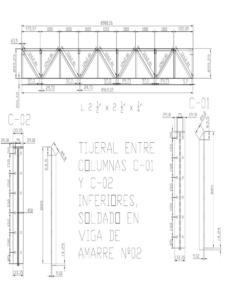 Estructura-Compresor - Tijeral Entre Columna c1 y c2 Soldado en Viga de Amarre Nº02. Plano #4 | PDF
