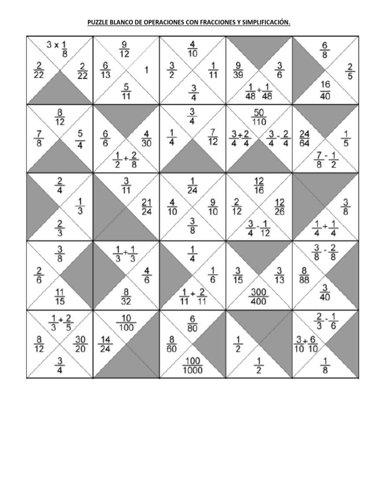 Puzzle de Fracciones y Simplificación | PDF