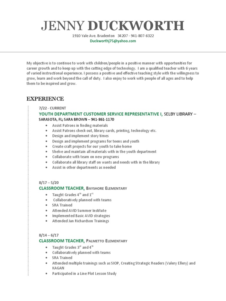 Jenny Duckworth-Resume | Download Free PDF | Teachers | Libraries