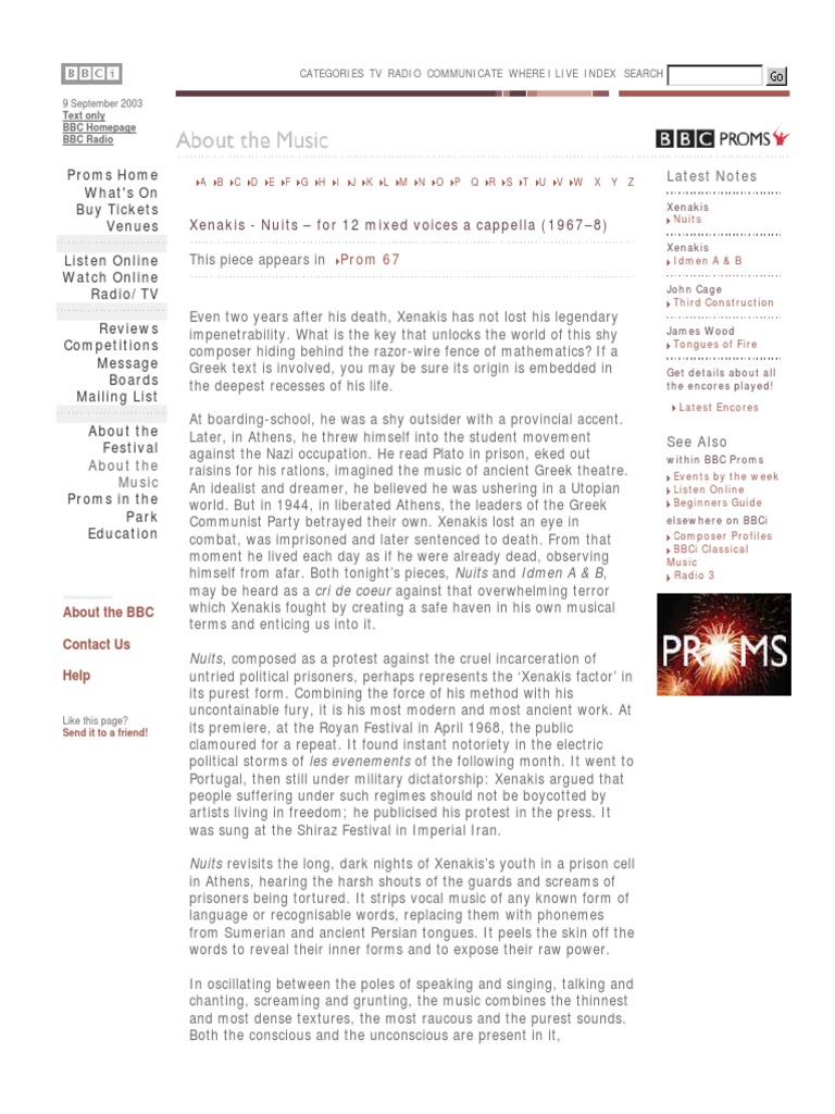 Xenakis - Nuits - Programme Note | PDF