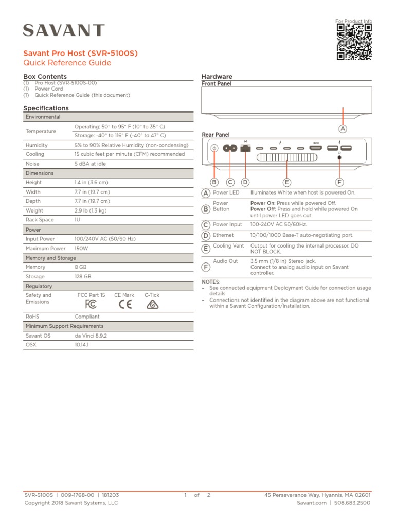 009-1768-00 Savant Pro Host (SVR-5100S) Quick Reference Guide | PDF ...