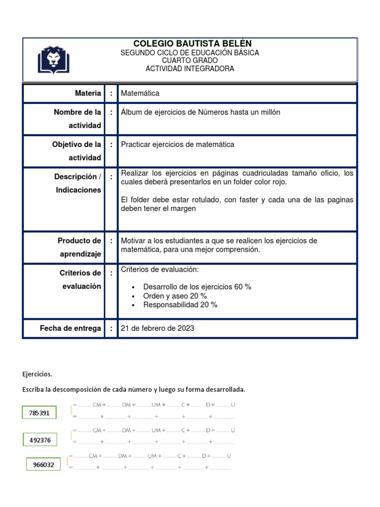 Álbum de Ejercicios de Matemáticas 4° Grado | PDF
