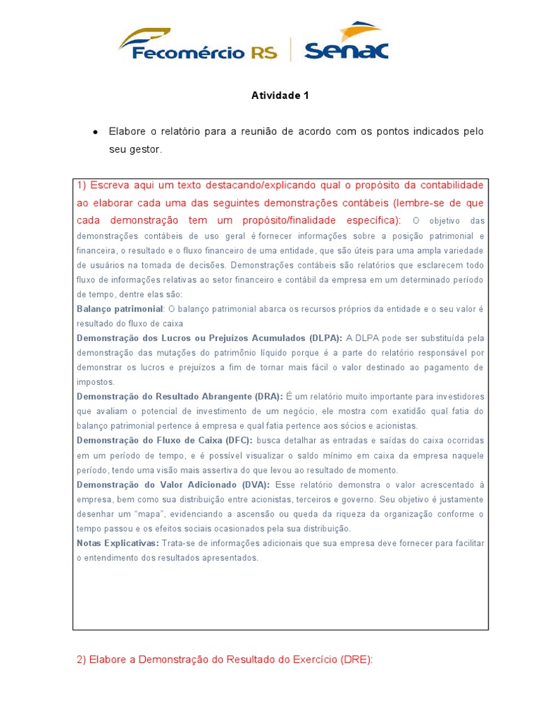 Atividade1 Modelo | Download grátis PDF | Contabilidade | Relatório anual