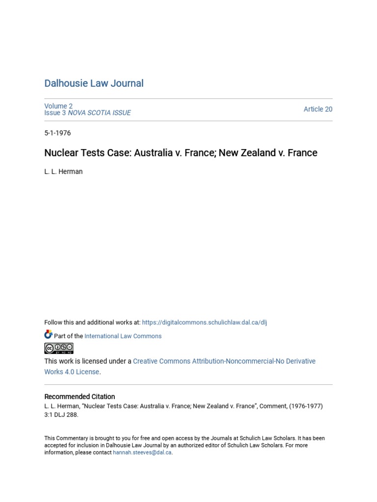 Nuclear Tests Case - Australia v. France New Zealand v. France | PDF ...