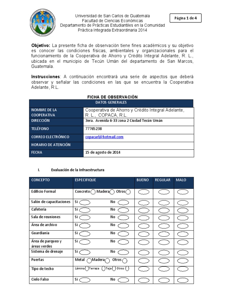Fichas de Observacion | PDF | Cooperativa